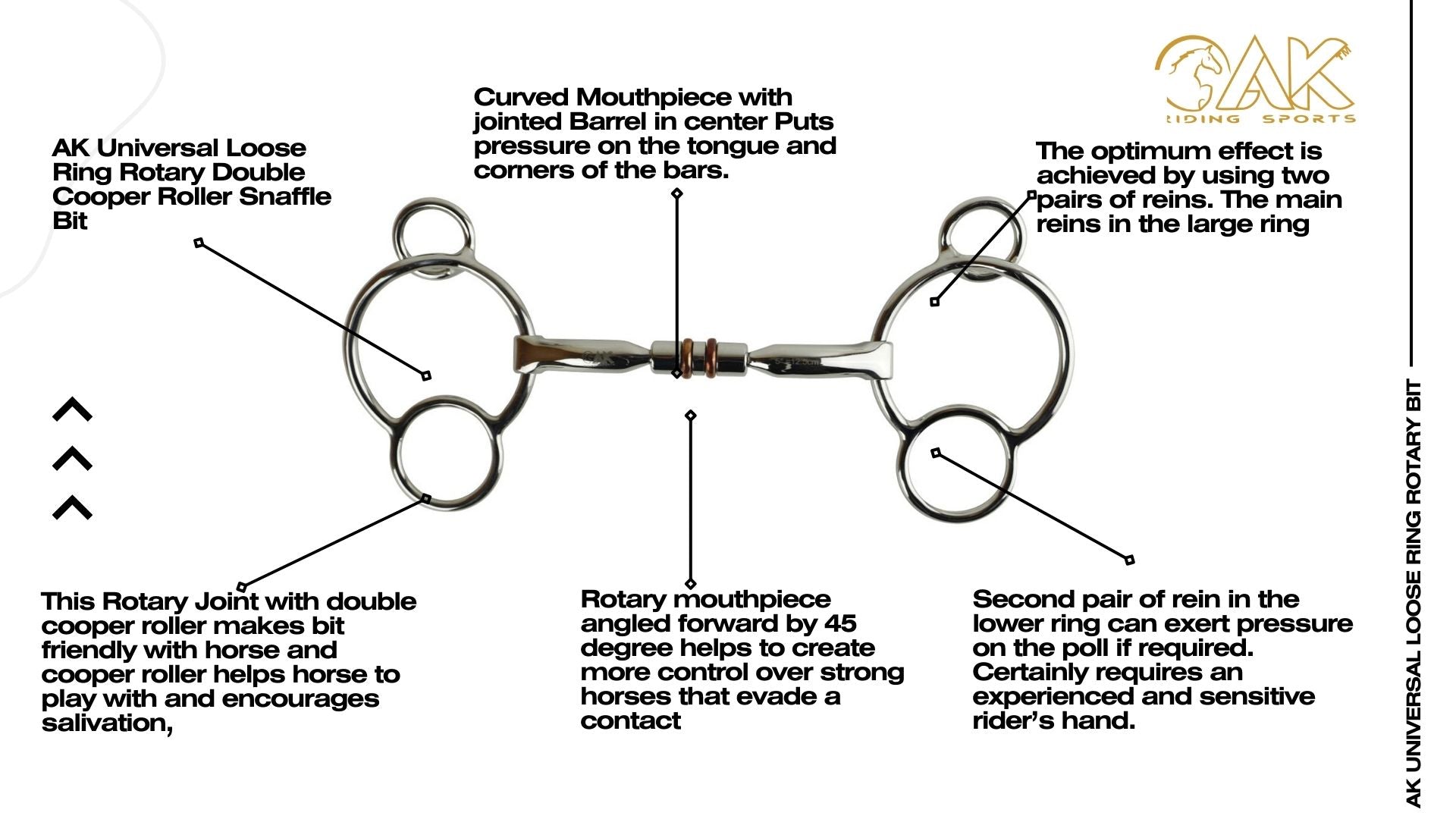 AK Universal Loose Ring Rotary Double Cooper Roller Snaffle Bit