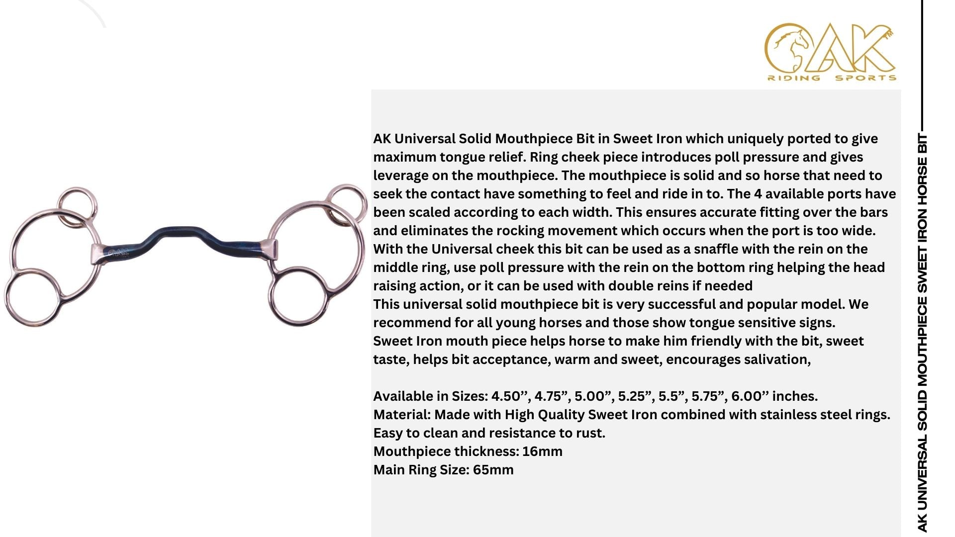 AK Blue Silver Universal Solid Mouthpiece Sweet Iron Horse Bit